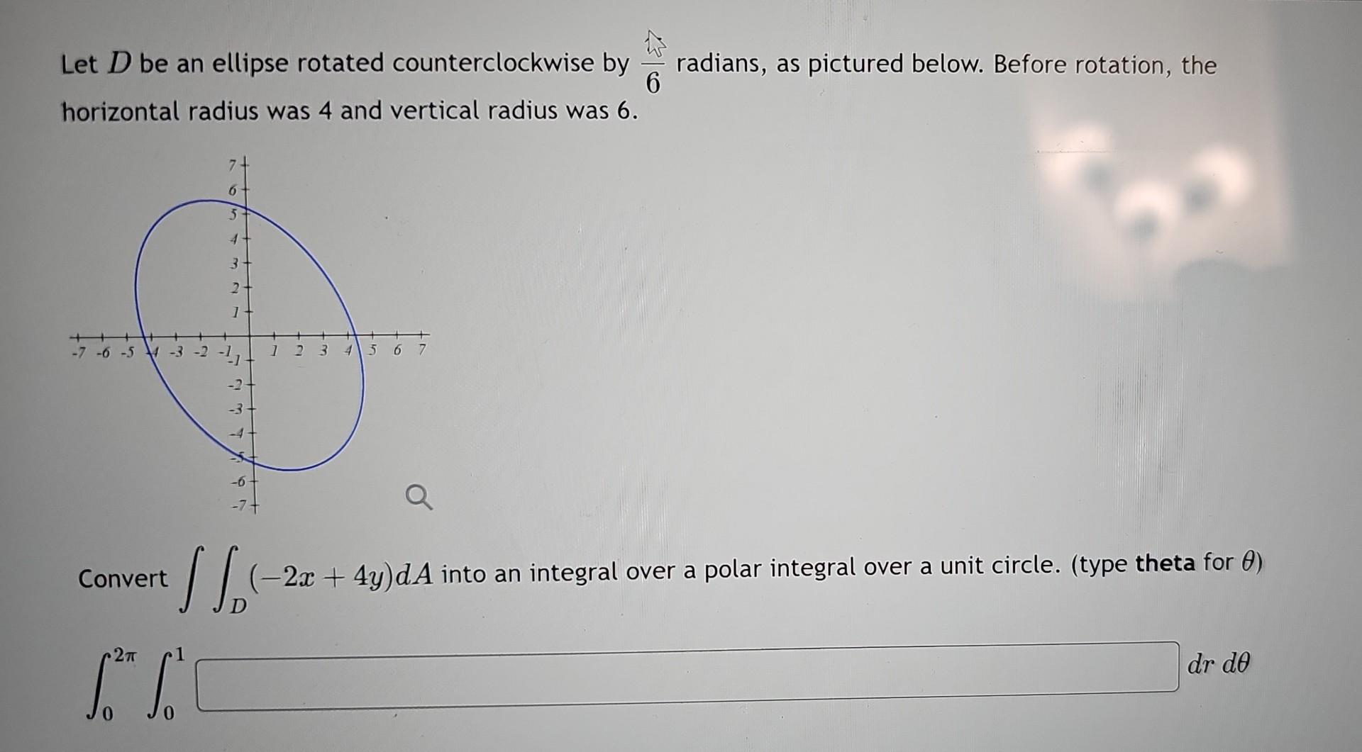 Solved Let D be an ellipse rotated counterclockwise by 6w | Chegg.com