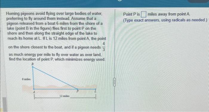 Solved Homing pigeons avoid flying over large bodies of | Chegg.com