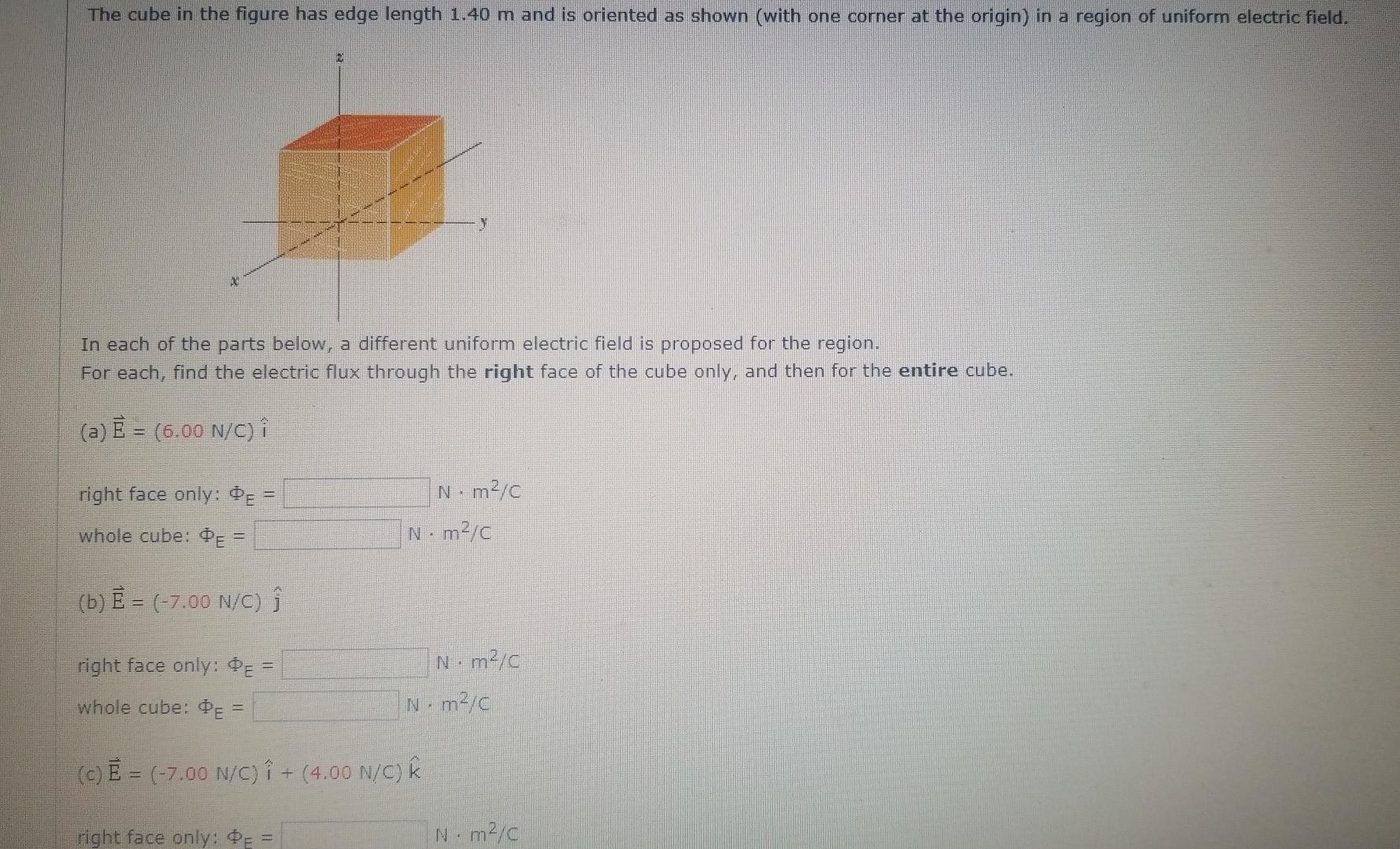 Solved The cube in the figure has edge length 1.40 m and is | Chegg.com
