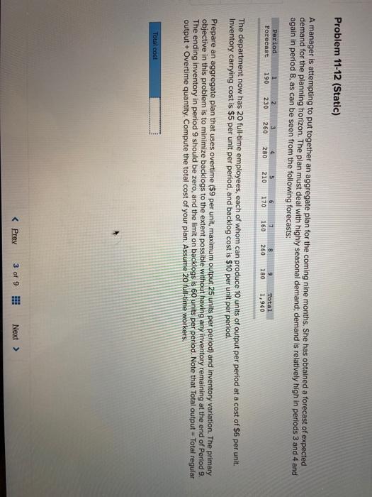 Solved Problem 11-12 (Static) A manager is attempting to put | Chegg.com