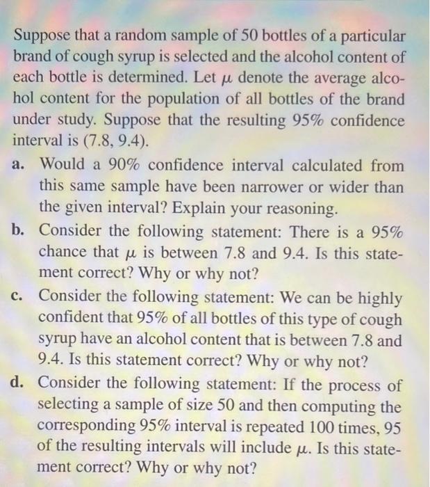 Solved Suppose that a random sample of 50 bottles of a | Chegg.com