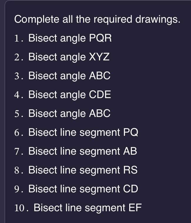 Complete all the required drawings.Bisect angle | Chegg.com