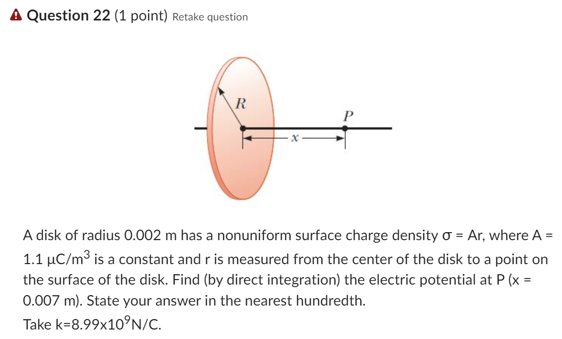 Solved Question 22 (1 ﻿point) ﻿Retake questionA disk of | Chegg.com