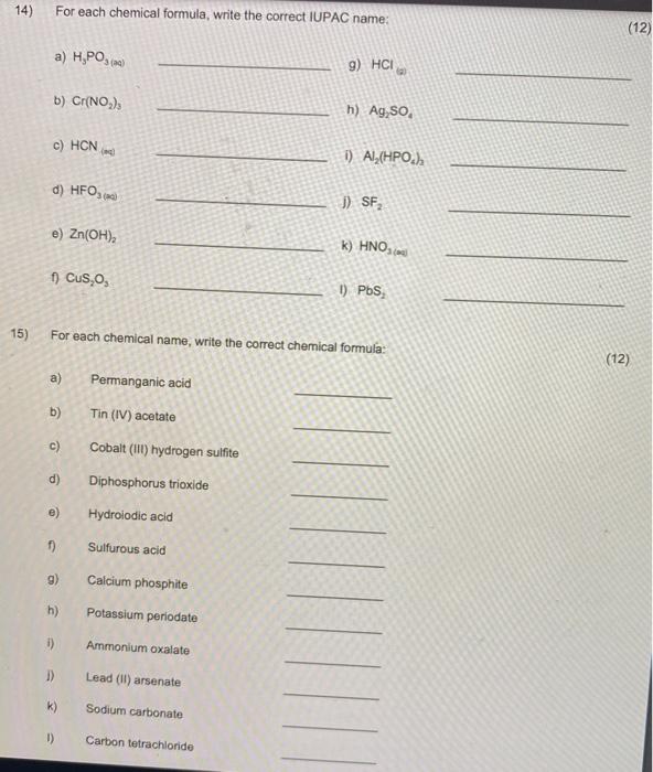 Solved 14) For each chemical formula, write the correct | Chegg.com