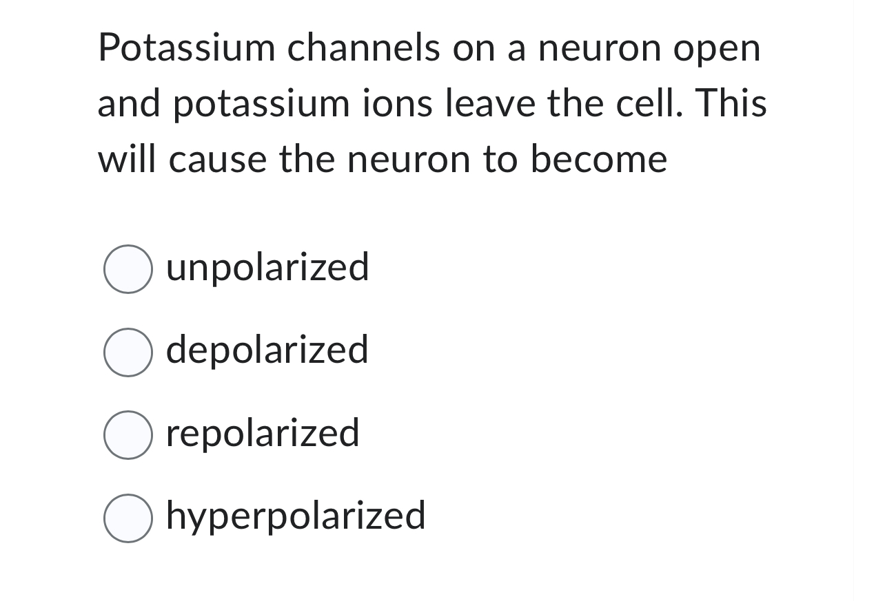 Solved Potassium channels on a neuron openand potassium ions | Chegg.com
