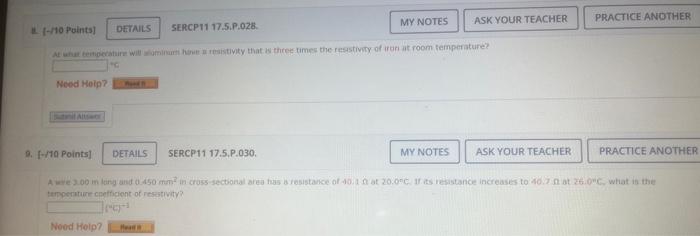 Solved Fra Points] SERCP11 17.5,P.030. termperature | Chegg.com