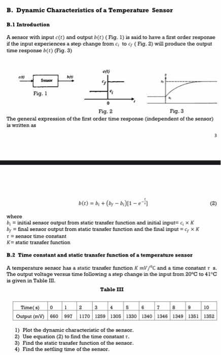 Solved B. Dynamic Characteristics of a Temperature Sensor | Chegg.com