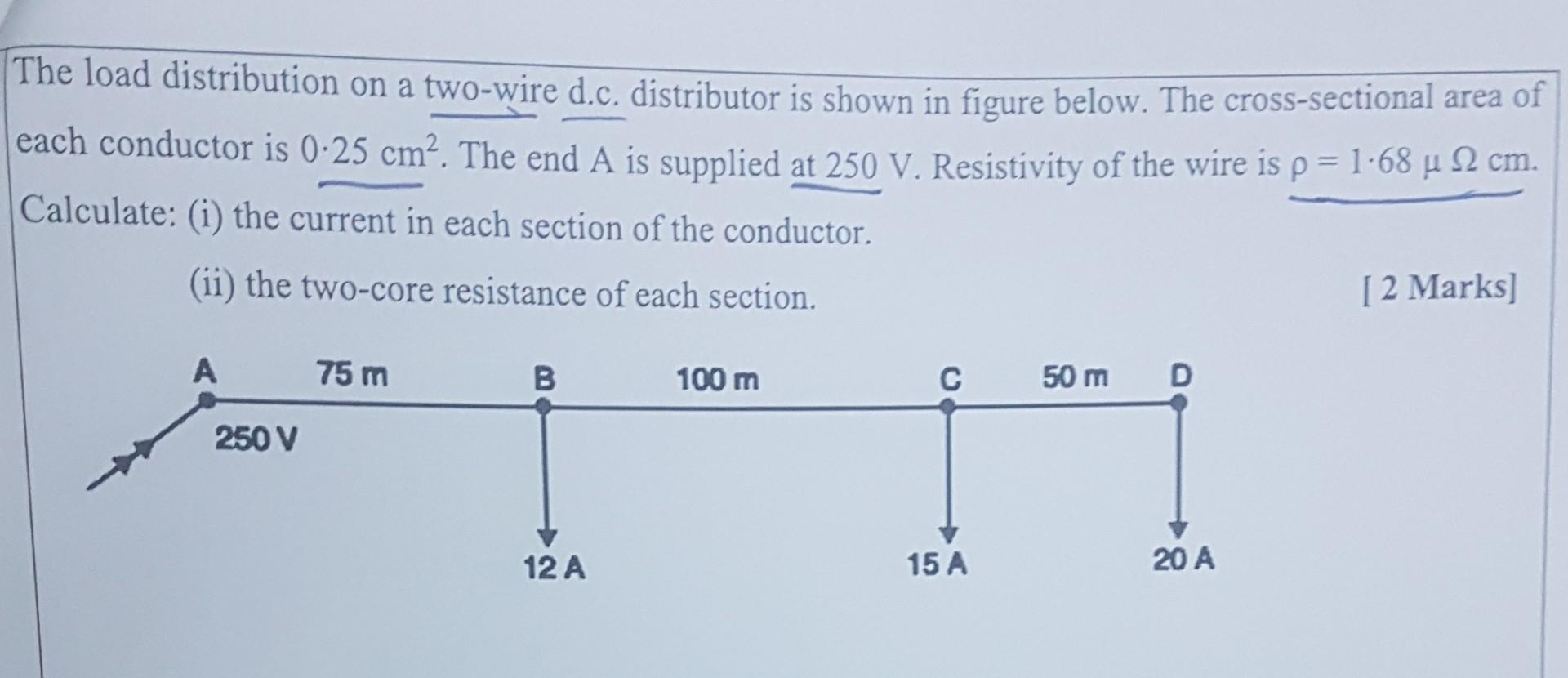 Solved The load distribution on a two-wire d.c. distributor | Chegg.com