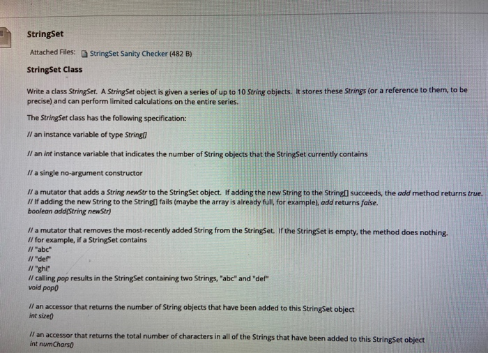 Solved Attached Files: StringSet StringSet Sanity Checker | Chegg.com