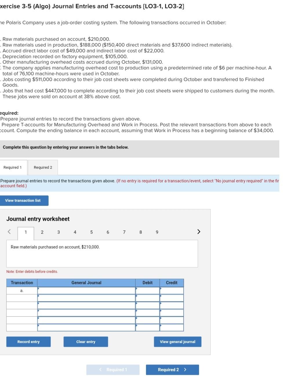 Solved xercise 3-5 (Algo) ﻿Journal Entries and T-accounts | Chegg.com