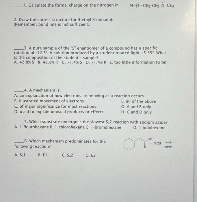 Solved 2. Draw the correct structure for 4-ethyl 3-nonanol. | Chegg.com
