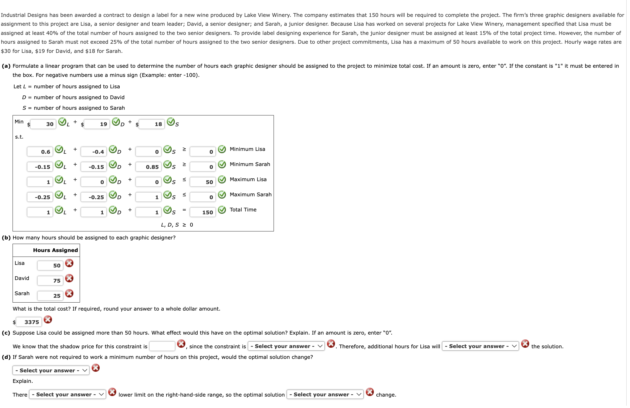 Solved (b)How many hours should be assigned to each graphic | Chegg.com