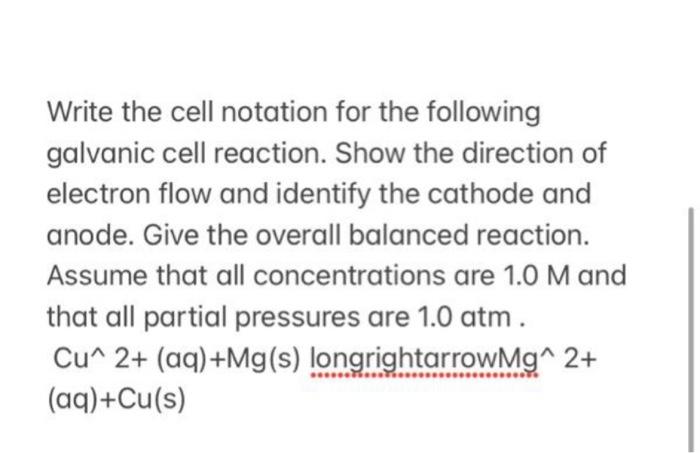 Solved Write The Cell Notation For The Following Galvanic