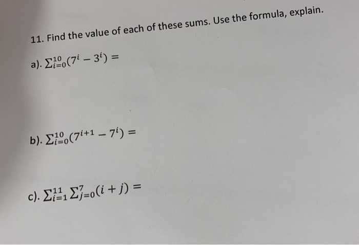 Solved 11. Find the value of each of these sums. Use the | Chegg.com