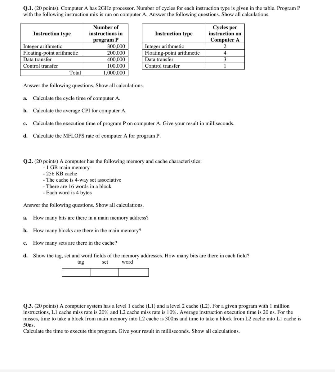 Solved Q.1. (20 points). Computer A has 2GHz processor. | Chegg.com