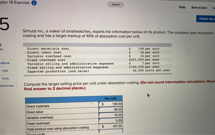 Solved pter 19 Exercise Saved Help Save & Exit S Check my 5 | Chegg.com