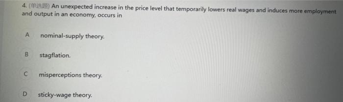 Solved 4. () An unexpected increase in the price level that | Chegg.com