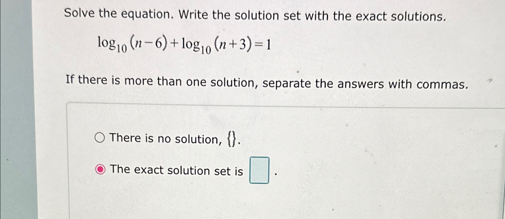 Solved Solve the equation. Write the solution set with the | Chegg.com