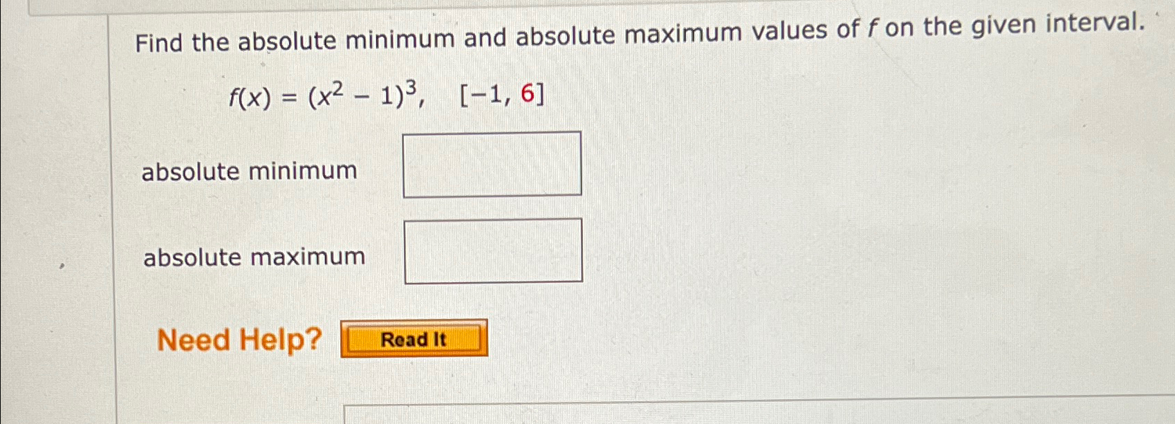 Solved Find the absolute minimum and absolute maximum values | Chegg.com