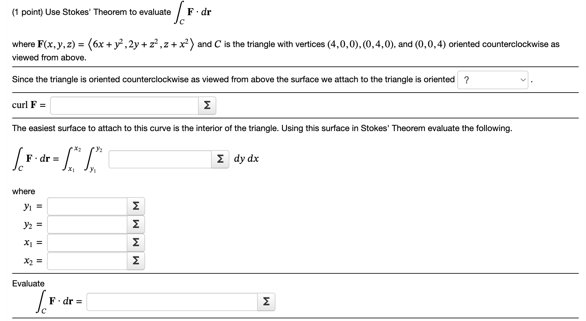 Solved (1 ﻿point) ﻿Use Stokes' Theorem to evaluate | Chegg.com