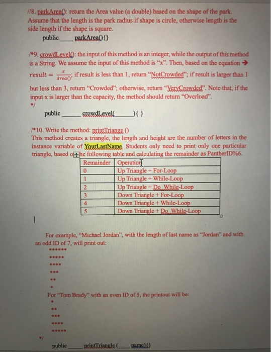 Solved public class Park { int Panther String Your LastName: | Chegg.com