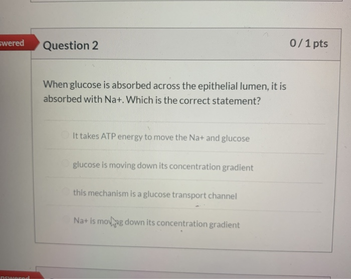 Solved swered Question 2 0/1 pts When glucose is absorbed | Chegg.com Solved swered Question 2 0/1 pts When glucose is absorbed | Chegg.com