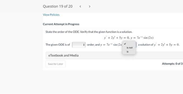 Solved State the order of the ODE. Verify that the given | Chegg.com