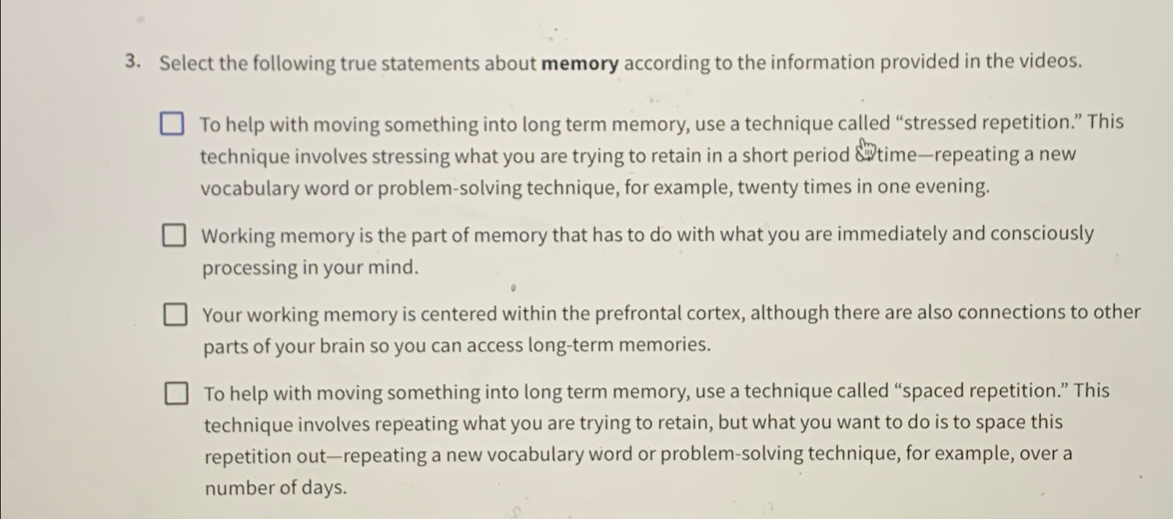 Solved Select the following true statements about memory | Chegg.com