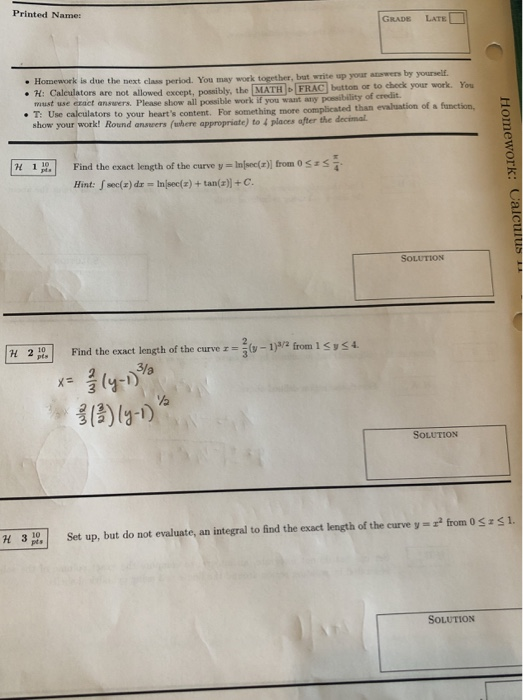 Solved Printed Name: GRADE LATE • Homework is due the next | Chegg.com