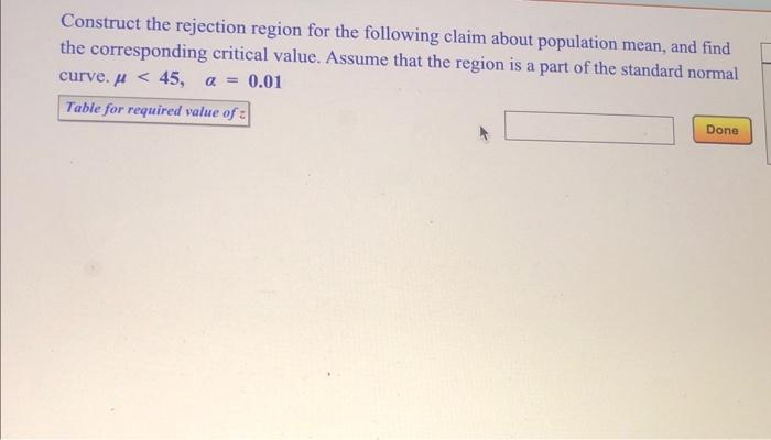 Solved Construct the rejection region for the following | Chegg.com