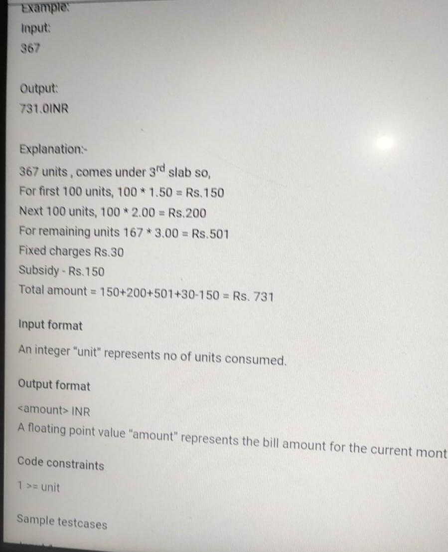 Electricity Bill calculator: Consider the following | Chegg.com