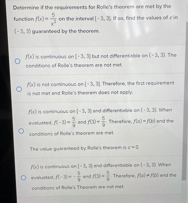 Solved Determine if the requirements for Rolle's theorem are | Chegg.com