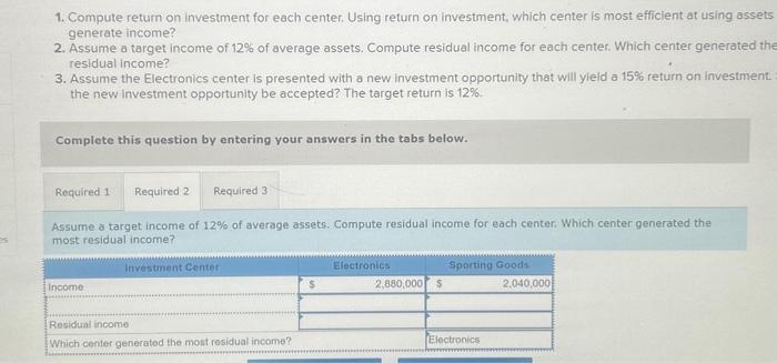 Solved 1. Compute return on investment for each center. | Chegg.com