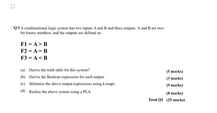 Solved Q.1 A combinational logic system has two inputs A and | Chegg.com