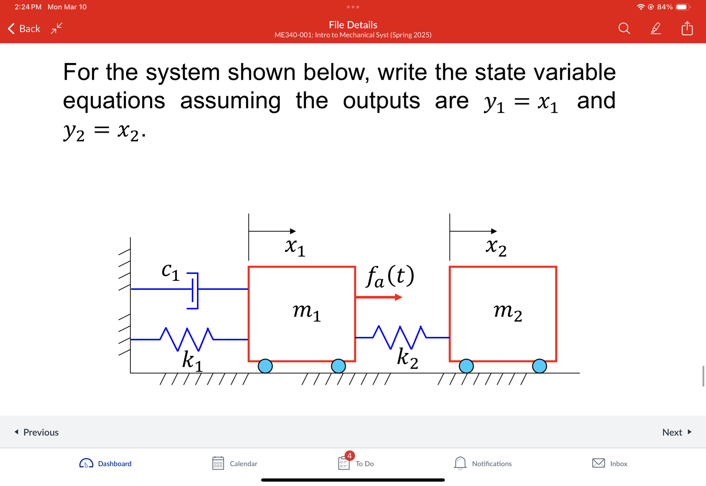 For the system shown below, write the state variable | Chegg.com