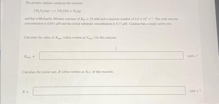 Solved The protein catalase catalyzes the reaction 2 H₂O₂ | Chegg.com