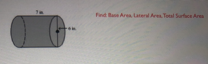 Solved 7 in Find: Base Area, Lateral Area, Total Surface | Chegg.com