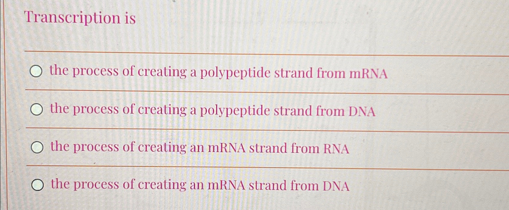 Solved Transcription isq,the process of creating a | Chegg.com