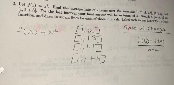 Solved 3. Let f(x)=x2. Find the average rate of change over | Chegg.com
