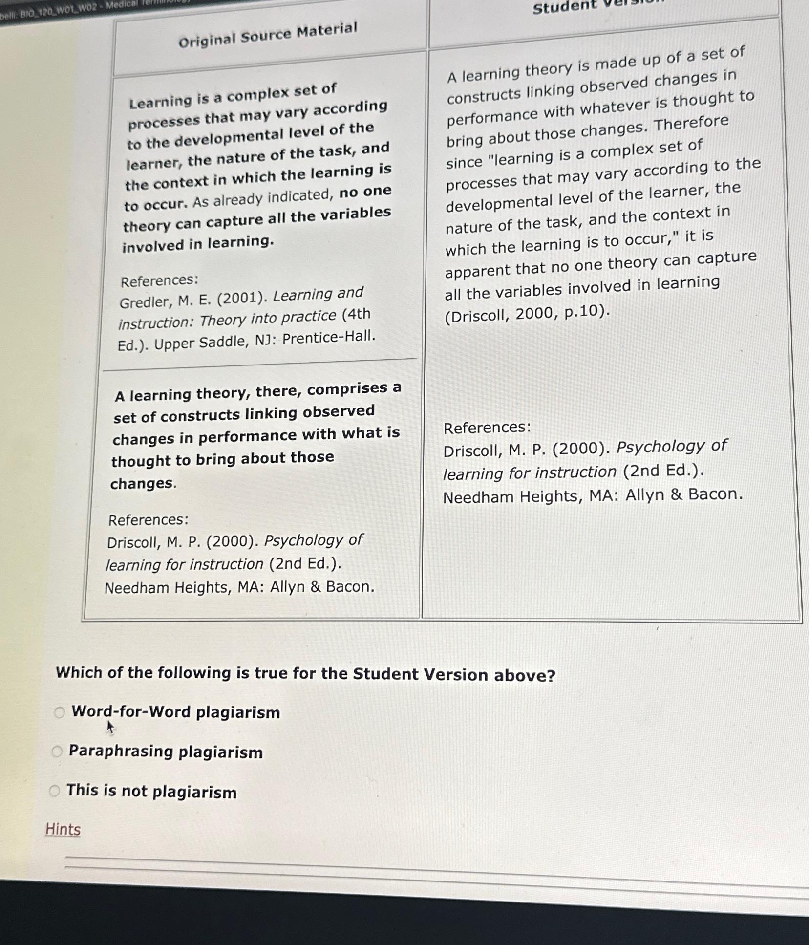 Solved Original Source MaterialStudentLearning is a complex | Chegg.com