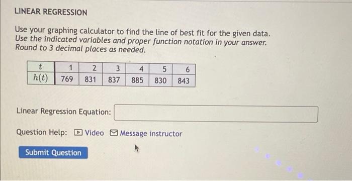 Solved Use your graphing calculator to find the line of best | Chegg.com