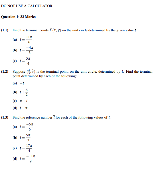 Solved Do Not Use A Calculator Question 1 33 Marks 11