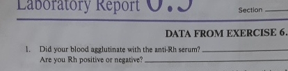 Solved SectionDATA FROM EXERCISE 6.Did your blood | Chegg.com