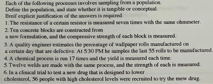 Solved Each of the following processes involves sampling | Chegg.com