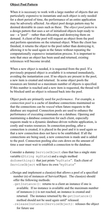 Solved Object Pool Pattern When it is necessary to work with | Chegg.com