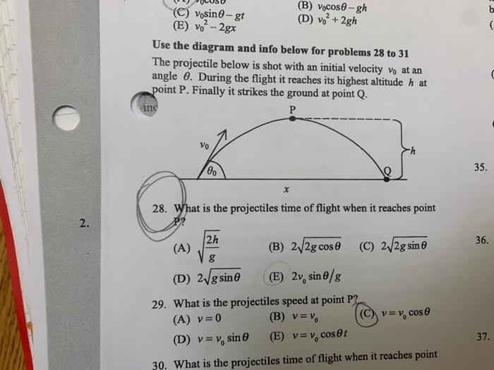 Solved (C) v0sinθ−gt (E) v02−2gx (B) v0cosθ−gh (D) v02+2gh | Chegg.com