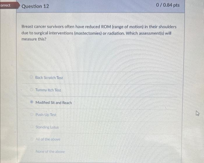 Solved Breast cancer survivors often have reduced ROM (range | Chegg.com