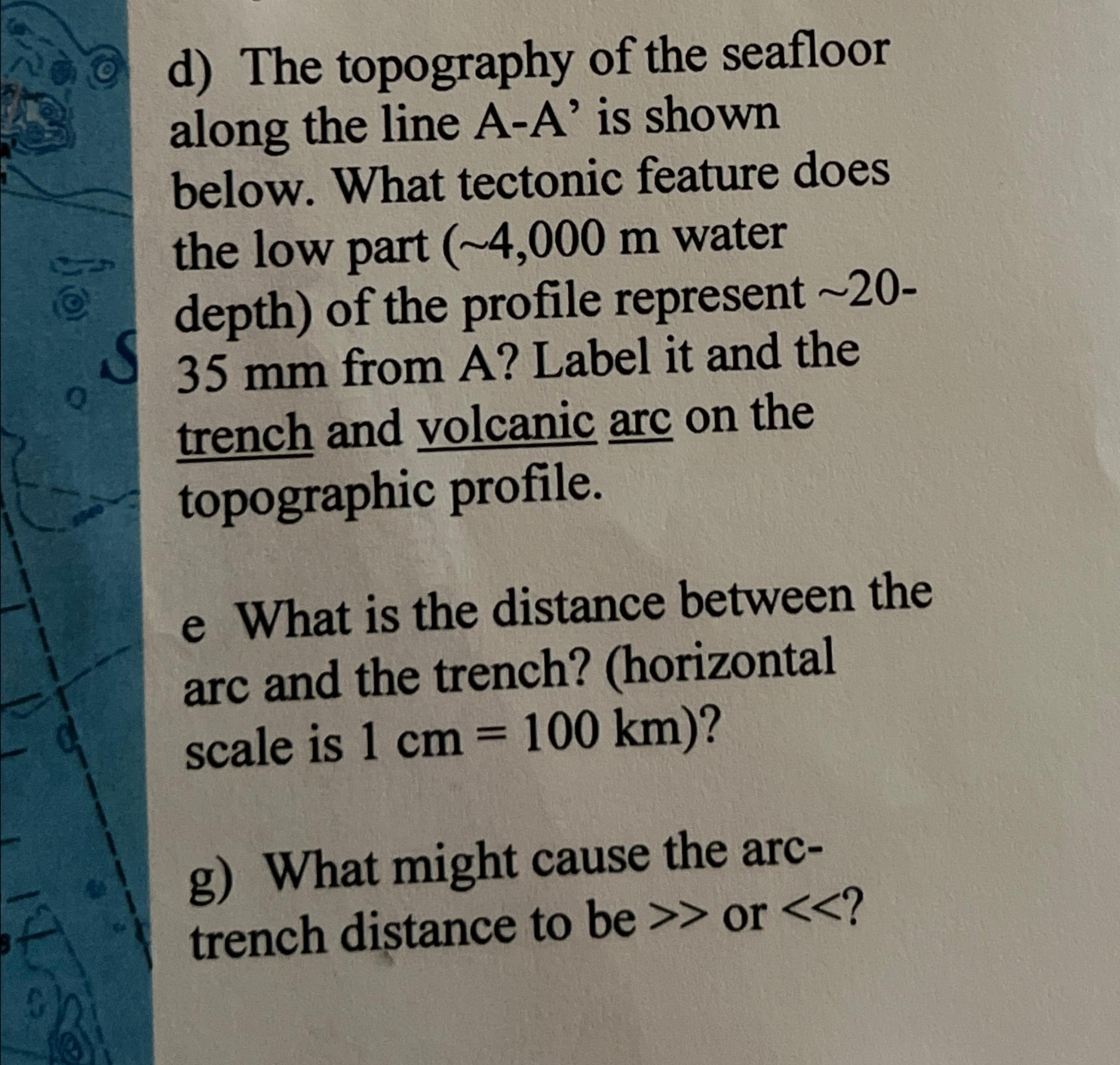 Solved d) ﻿The topography of the seafloor along the line | Chegg.com
