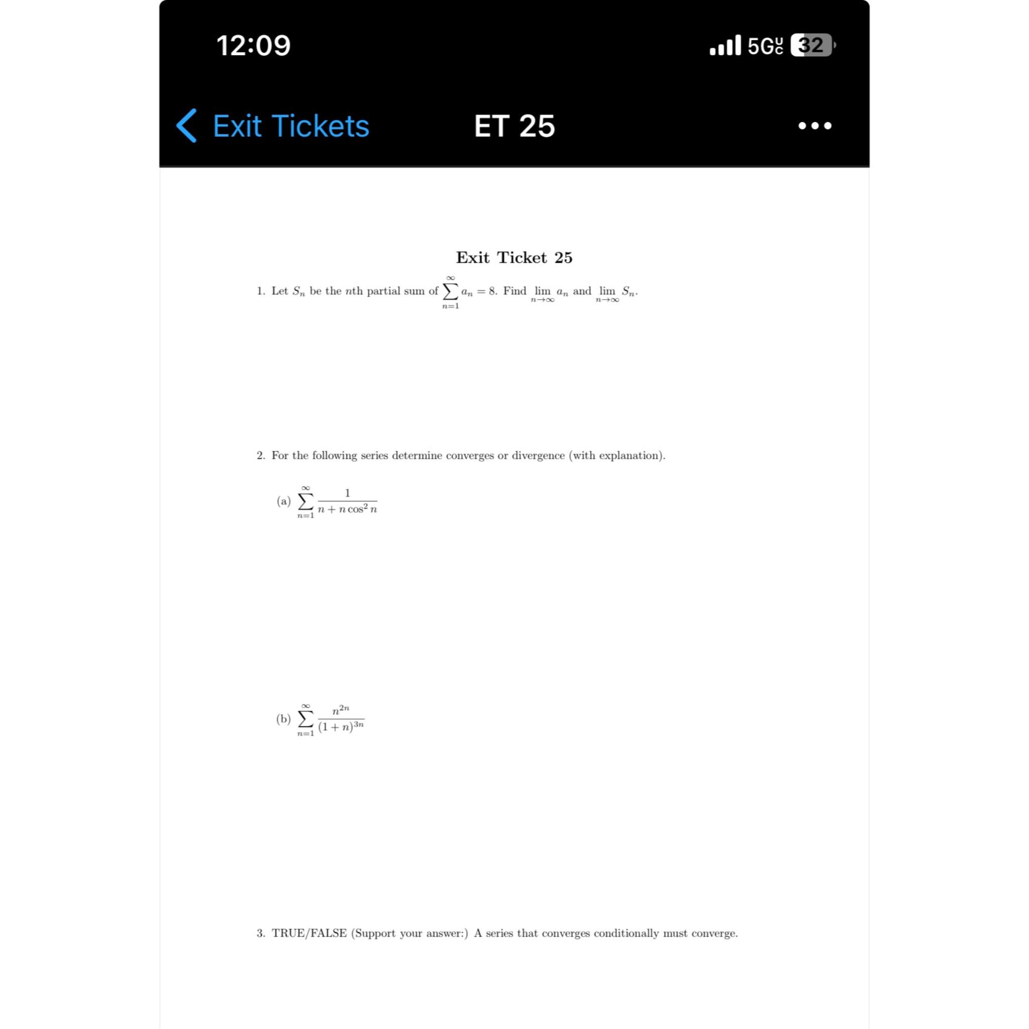 Solved 12:09. ﻿Ill 5Gcu32Exit Tickets , ﻿ET 25Exit Ticket | Chegg.com