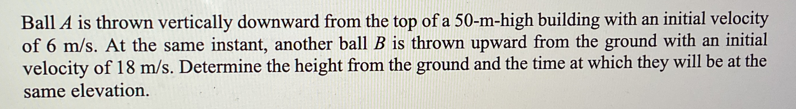 Solved Ball A ﻿is thrown vertically downward from the top of | Chegg.com